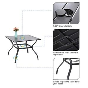 PHI VILLA Outdoor Patio Aluminum Dining Set for 4, Garden Furniture Sling Dining Table Set with Square Metal Dining Table and Aluminum Wider Armrest Dining Chairs for Deck, Yard (Grey)