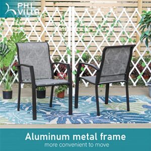 PHI VILLA Outdoor Patio Aluminum Dining Set for 4, Garden Furniture Sling Dining Table Set with Square Metal Dining Table and Aluminum Wider Armrest Dining Chairs for Deck, Yard (Grey)