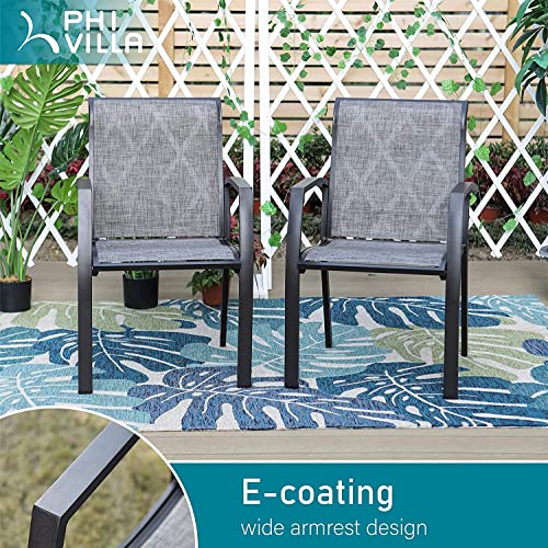 PHI VILLA Outdoor Patio Aluminum Dining Set for 4, Garden Furniture Sling Dining Table Set with Square Metal Dining Table and Aluminum Wider Armrest Dining Chairs for Deck, Yard (Grey)