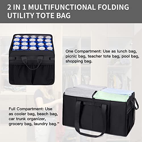 Car Trunk Organizer, Foldable Car Storage Bag for Car Collapsible Vehicle Cargo Suv Sedan Portable Sturdy Extra Large Tote Bag Portable Canvas Basket Reusable Grocery Shopping Bag Waterproof (BLACK)