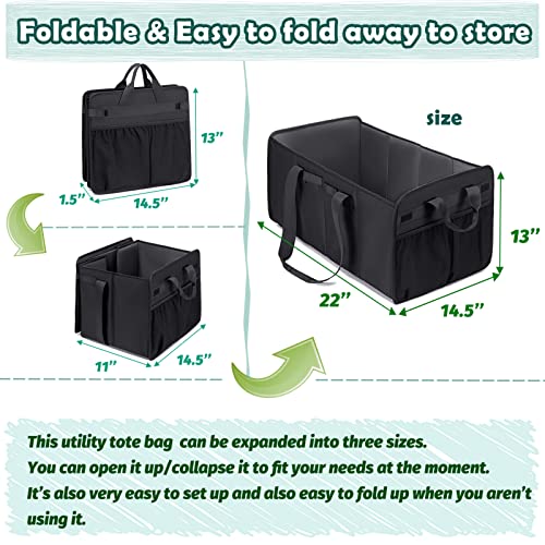 Car Trunk Organizer, Foldable Car Storage Bag for Car Collapsible Vehicle Cargo Suv Sedan Portable Sturdy Extra Large Tote Bag Portable Canvas Basket Reusable Grocery Shopping Bag Waterproof (BLACK)