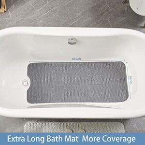 Webos Bathtub Mat Non Slip: Soft Safety Foam Bath Mat for Tub Suitable for Elderly and Kids Extra Long 40x16Inch with Drain Holes and Suction Cups Massage Tub & Shower Mat for Bathroom (Dark Grey)