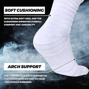 IRAMY Scrunch Ultra Long Football Socks 2 Packs Combed Cotton With Ankle Support Padded Knee High Socks Tube Sock Youth Adult