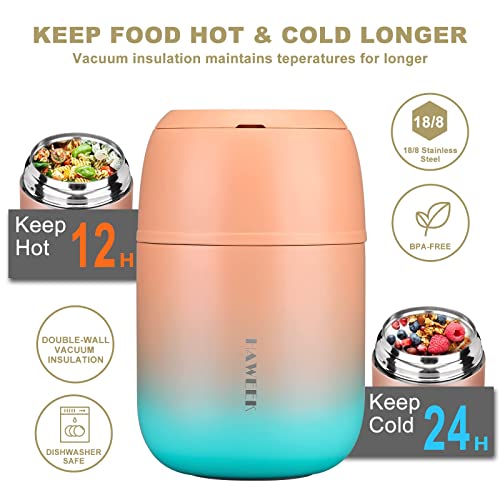 HAWEEK Insulated Food Container 17 oz Soup Thermo for Hot Food Adults, Stainless Steel Vacuum Lunch Box with Folding Spoon, Adult Kids Thermo Portable with Handle for School, Office, Outdoor