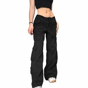 franhais wide leg high waisted denim pants for women boyfriend casual mom baggy cargo button fly straight 90s jean jeans (l, black2)