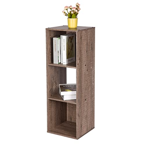 PACHIRA E-Commerce US 3-Tier Open Storage Shelf, Modern Cubby Organizer or Bookcase Cabinet for Living Room Bedroom Office Dorm Room Kids Room, Rustic Brown Oak