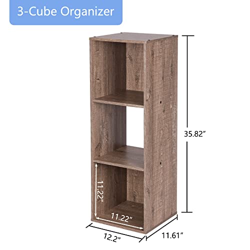 PACHIRA E-Commerce US 3-Tier Open Storage Shelf, Modern Cubby Organizer or Bookcase Cabinet for Living Room Bedroom Office Dorm Room Kids Room, Rustic Brown Oak