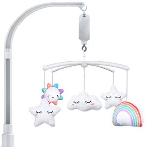 feisike baby crib mobile with 3 modes musical box,volume control,12 lullabies,nursery crib toys for newborn ages 0 and older,23 inches baby mobile arm and 5 pcs hanging toys