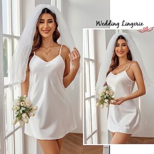 Avidlove Women White Satin Nightgown Silky Slip Dress Baby Doll Nighty Short Sexy Sleepwear Wedding Lingerie for Bride