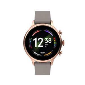 fossil unisex gen 6 42mm stainless steel and leather touchscreen smart watch, color: rose gold, taupe (model: ftw6079v)