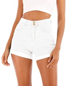 cuihur women's ripped high waisted rolled hem stretchy casual short jeans ripped denim for juniors white m