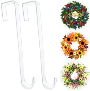 wreath hanger,12” clear wreath hooks for front door,2 pack over the door easter christmas decoration hangers fall halloween wreaths holder,non scratch wreath hangers for front door décor welcome sign