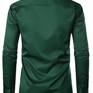 ZEROYAA Men's Urban Stylish Casual Business Slim Fit Long Sleeve Button Up Dress Shirt with Pocket ZLCL29-Dark Green Small