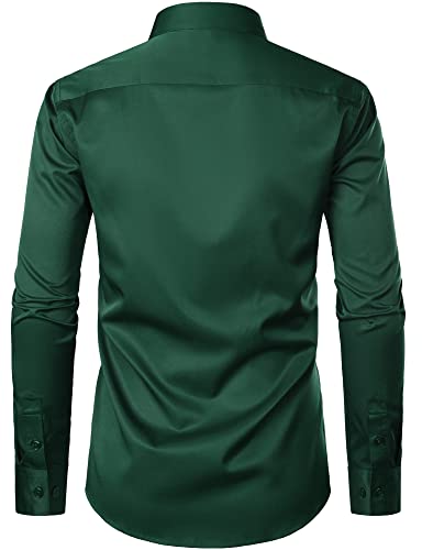 ZEROYAA Men's Urban Stylish Casual Business Slim Fit Long Sleeve Button Up Dress Shirt with Pocket ZLCL29-Dark Green Small