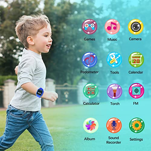 PROGRACE Kids Watch for Boys - IPS Touch Screen Smart Watch for Kids Toddler Toys Watch with 90° Rotatable Camera Music Pedometer Alarm Clock Calculator Flashlight Birthday Gifts for 4-12 Years Old