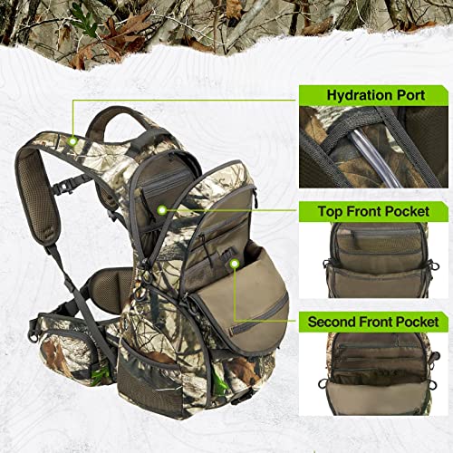 TIDEWE Hunting Backpack, Waterproof Camo Hunting Pack with Rain Cover, Durable Large Capacity Hunting Day Pack for Rifle Bow Gun (Next Camo G2)