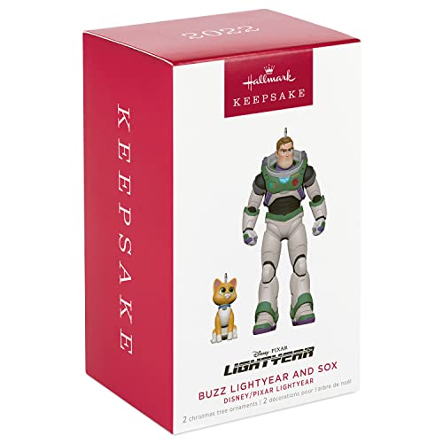 Hallmark Keepsake Christmas Ornament 2022, Disney/Pixar Lightyear Buzz Lightyear and Sox, Set of 2