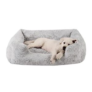 best friends by sheri soothe & snooze lounge lux memory foam rectangular dog bed, washable, grey, medium 30" x 20"