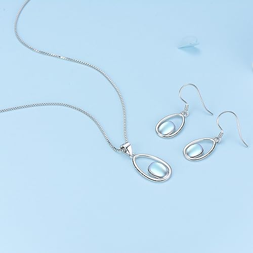 YZSFMZGE Moonstone 925 Sterling Silver Earring And Necklace Jewelry Set For Women Moonstone Jewelry Sets for Women Girls Gifts