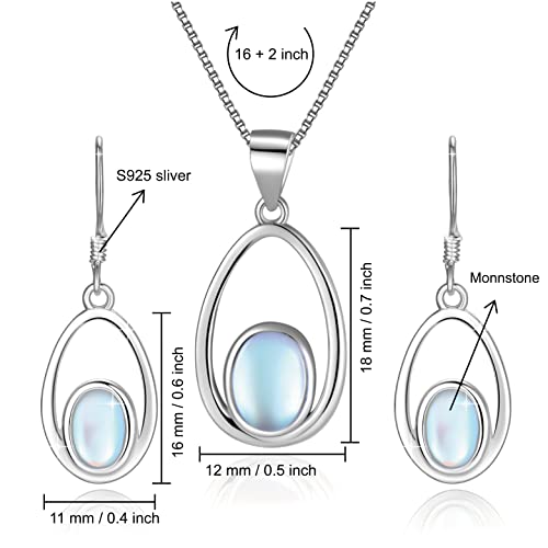 YZSFMZGE Moonstone 925 Sterling Silver Earring And Necklace Jewelry Set For Women Moonstone Jewelry Sets for Women Girls Gifts