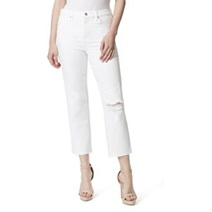 jessica simpson womens spotlight high rise slim straight crop jeans, white - destruction, 27 us