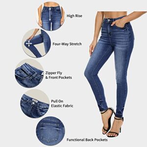 VIPONES Women's Jeans Skinny Slim Fit Ripped Super Stretchy Comfy High Rise Classic Straight Denim Pants with Pockets（145, Size 14）