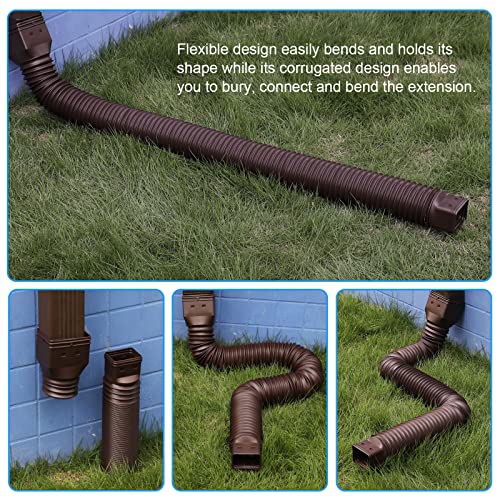 Plusgutter Brown 2-Pack Rain Gutter Downspout Extensions Flexible, Drain Downspout Extender,Down Spout Drain Extender, Gutter Connector Rainwater Drainage,Extendable from 21 to 68 Inches.