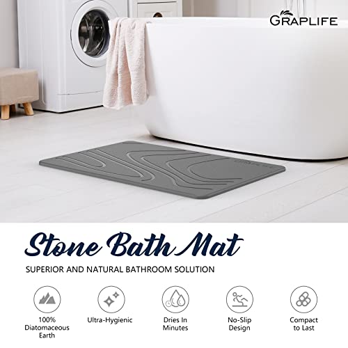 Graplife Stone Bath Mat - Non-Slip Fast-Drying Mat for Kitchen Counter, Tub & Bathroom Floor - Super Absorbent Diatomaceous Earth Shower Mat - Elegant Home Decor & Modern Accessories - Gray 23.5x15”