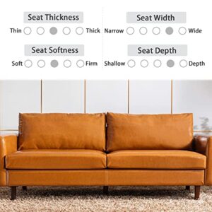 Dreamsir 80'' Faux Leather Sofa Couch, Mid-Century Modern Sofa with Solid Wooden Frame & Padded Cushions, 3-Seater Couch for Living Room, Apartment, Lounge Room (Camel)