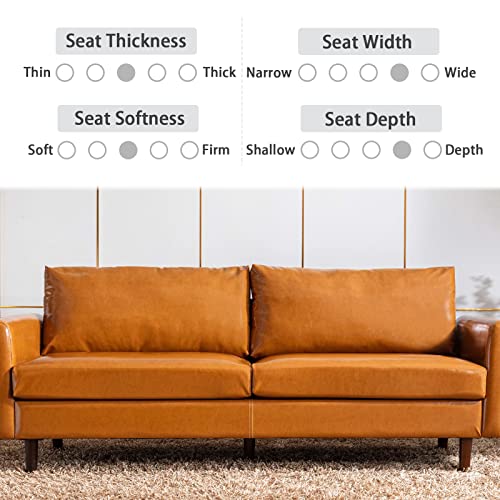 Dreamsir 80'' Faux Leather Sofa Couch, Mid-Century Modern Sofa with Solid Wooden Frame & Padded Cushions, 3-Seater Couch for Living Room, Apartment, Lounge Room (Camel)