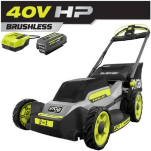 ryobi one ryobi 40v hp brushless 20 in. cordless electric battery walk behind self-propelled mower with 6.0 ah and charger, black