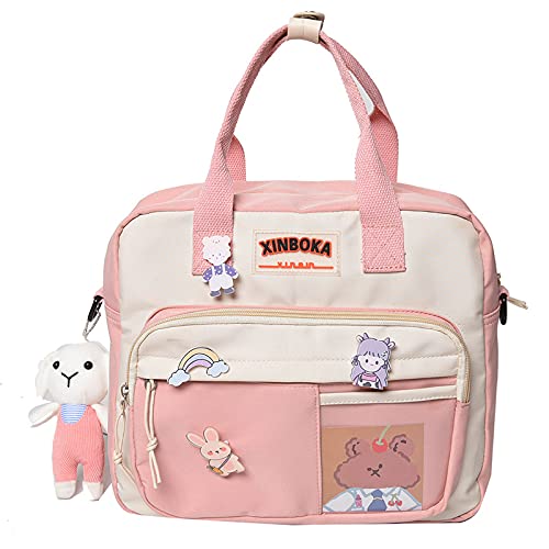 Kawaii Backpack Aesthetic Cute Bags Japanese School Bag Y2k Tote Bags Ita Bag Crossbody Girls Kawaii School Supplies (Pink, One Size)