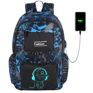 flymei cool backpack with usb charging port, anime backpack for teens 15.6 inch laptop backpack, luminous bookbags for boys durable backpack for elementary