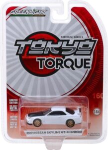 collectibles greenlight 47030-e tokyo torque series 5 - 2001 skyline 2000 gt-r -(bnr34) 1/64 scale