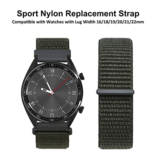 WOCCI 20mm Adjustable Nylon Watch Band, Quick Release Sport Loop Strap (Army Green)