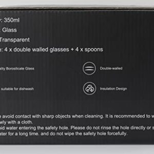 LIBWYS 4 Pack Double Walled Coffee Cups Glasses Mugs, 12oz Espresso Cappuccino Latte Tea Cups with Handle, Heat Resistant Borosilicate Clear Glasses 350ml