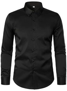 hood crew men’s long sleeve button down shirt slim fit casual solid dress shirts black 3xl