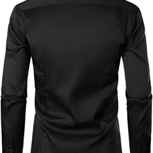 HOOD CREW Men’s Long Sleeve Button Down Shirt Slim Fit Casual Solid Dress Shirts Black 3XL