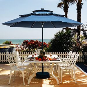 Saemoza 10ft 3 Tiers Patio Umbrella with Solar Powered, Outdoor Market Table Umbrella with 40 LED Lights, Push Button Tilt, Crank and 8 Ribs for Garden, Backyard and Pool (navy blue)