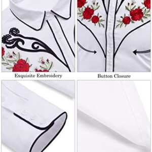 COOFANDY Men's Western Cowboy Shirt Embroidered Rose Vintage Long Sleeve Casual Button Down Shirt