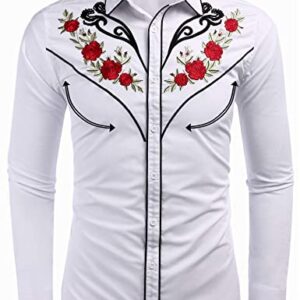 COOFANDY Men's Western Cowboy Shirt Embroidered Rose Vintage Long Sleeve Casual Button Down Shirt