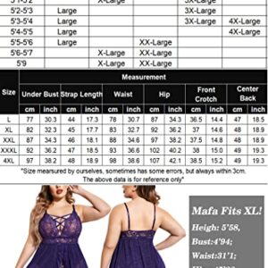 Avidlove Lingerie For Women Plus Size Babydoll Lace Nighties Sexy Strappy Exotic Sleepwear (Purple,XXL)