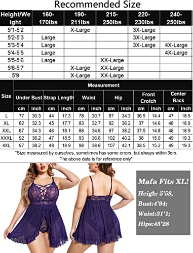 Avidlove Lingerie For Women Plus Size Babydoll Lace Nighties Sexy Strappy Exotic Sleepwear (Purple,XXL)