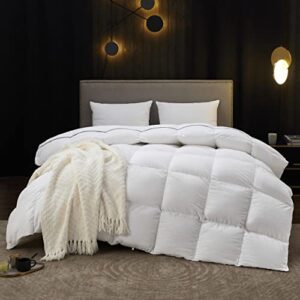 bedsure goose down comforter queen size - feather down comforter queen for all seasons, extra puffy queen duvet insert, 8 corner tabs, machine washable (90x90 inches, 53 oz)