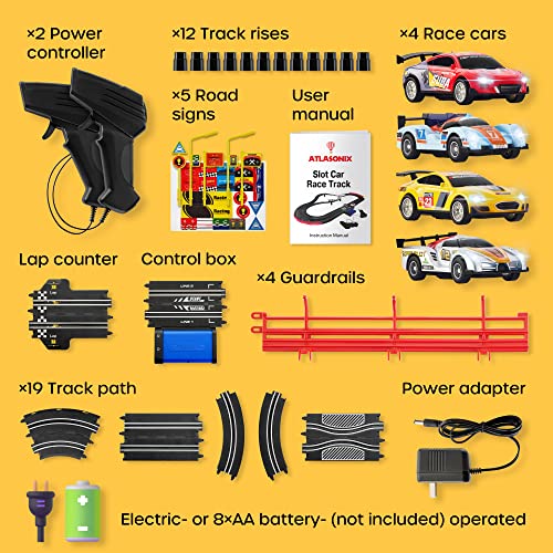 Atlasonix Slot Car Race Track Sets - Slot Cars, Race Tracks & Accessories Electric Race Car Track, Dual Electric Race Track, Electric Race Car Track Set for Girls & Boys Age 8-12, 1:43 Scale