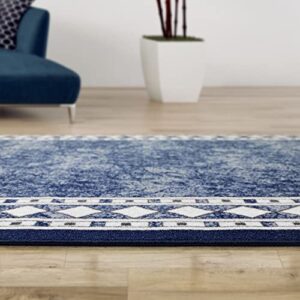 Antep Rugs Alfombras Modern Bordered 8x10 Non-Skid (Non-Slip) Low Profile Pile Rubber Backing Indoor Area Rugs (Navy Blue, 7'10" x 10')