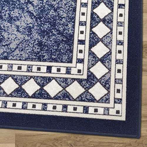 Antep Rugs Alfombras Modern Bordered 8x10 Non-Skid (Non-Slip) Low Profile Pile Rubber Backing Indoor Area Rugs (Navy Blue, 7'10" x 10')