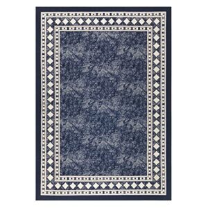 Antep Rugs Alfombras Modern Bordered 8x10 Non-Skid (Non-Slip) Low Profile Pile Rubber Backing Indoor Area Rugs (Navy Blue, 7'10" x 10')