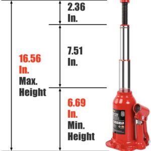 BIG RED 4 Ton (8,000 LBs) Torin Double Ram Welded Hydraulic Car Bottle Jack for Auto Repair and House Lift, Red, ATH80402XR