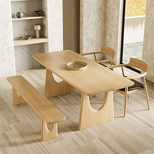 NIUYAO Solid Wood Dining Table Rectangle Modern in Nature with Double Pedestal Table Only for Dining Room Kitchen Leisure Table -71" L x 31.5" W x 29.5" H